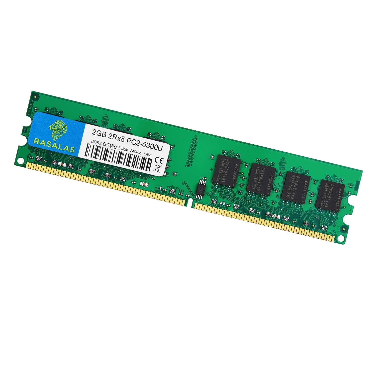 Rasalas DDR2 800 PC2-6400 DDR2 4GB Kit (2x2GB) DDR2-800 Udimm Ram Desktop PC2-6400U 2RX8 1.8V CL6 240 Pin Non-ECC Unbuffered Desktop RAM Memory Modules