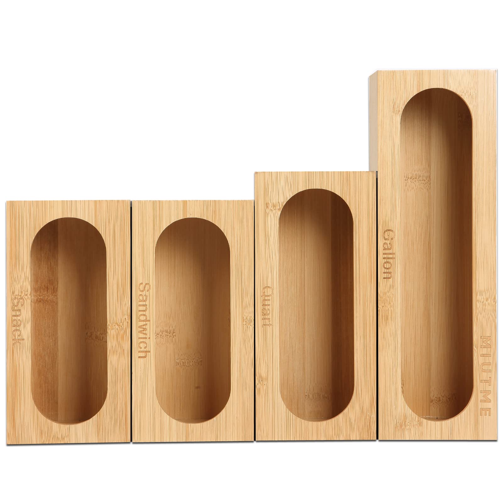 Ziplock Bag Storage Organizer for Drawer with Bigger Quart Box Bamboo Baggie Storage Organizer Kitchen Food Holders, Gallon Quart Snack and Sandwich Bag Variety Size Dispenser,4 Pack
