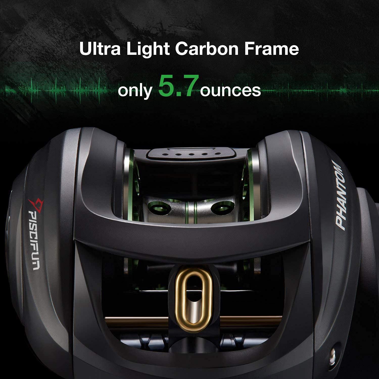 Piscifun Phantom Baitcasting Fishing Reel, 5.7oz Ultralight Carbon Frame Baitcaster, 7.0:1 Gear Ratio & Dual Brake System Low Profile Casting Reel, Left Handle