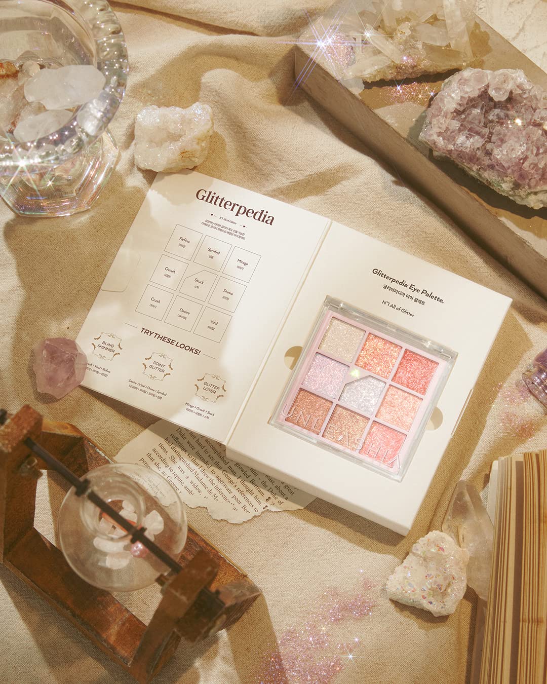 UNLEASHIA Glitterpedia Eye Shadow Palette|Point Makeup Vegan|Korean Cosmetics|Daily|matte|glitter|shimmer|pearl|daily|party|sparkling⦠(NO.1 All of Glitter)