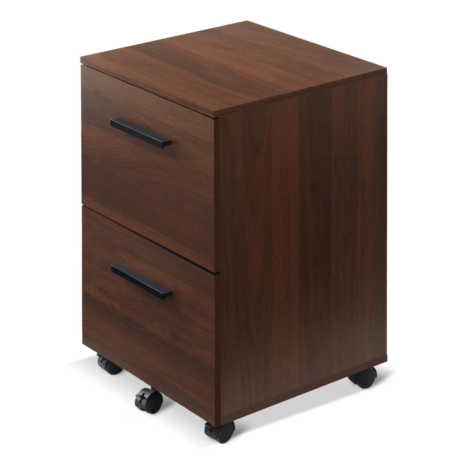 VICLLAX 2 Drawer Mobile File Cabinet, Vertical Filing Cabinet with 5 Wheels Fits Legal/Letter/A4 File Size for Home Office,Walnut