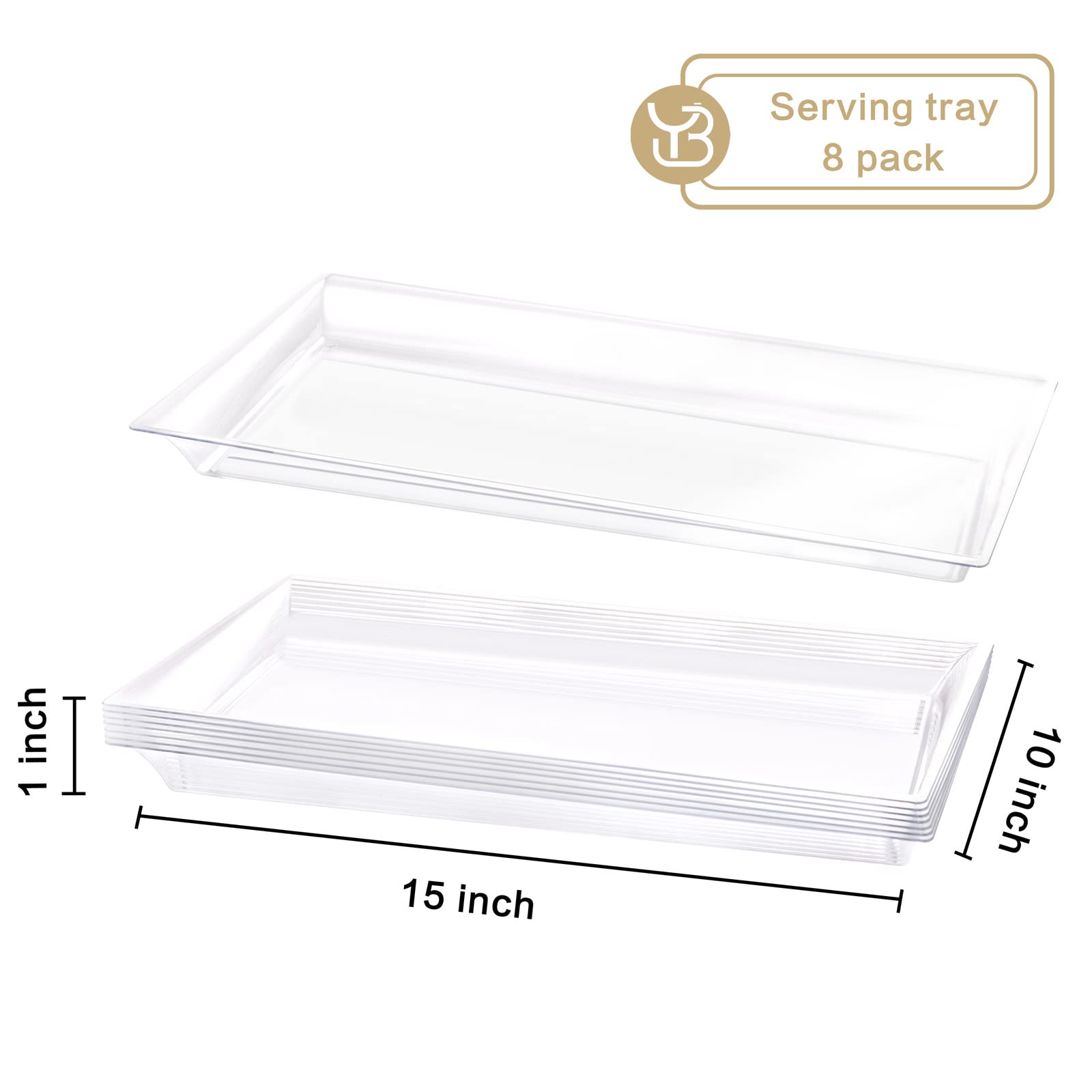 YOUBET 8 Pack Clear Plastic Serving Tray-15" x 10" Rectangle Food Trays- Disposable Serving Platter- Clear Disposable Serving Platter for Halloween/Thanksgiving/Christmas