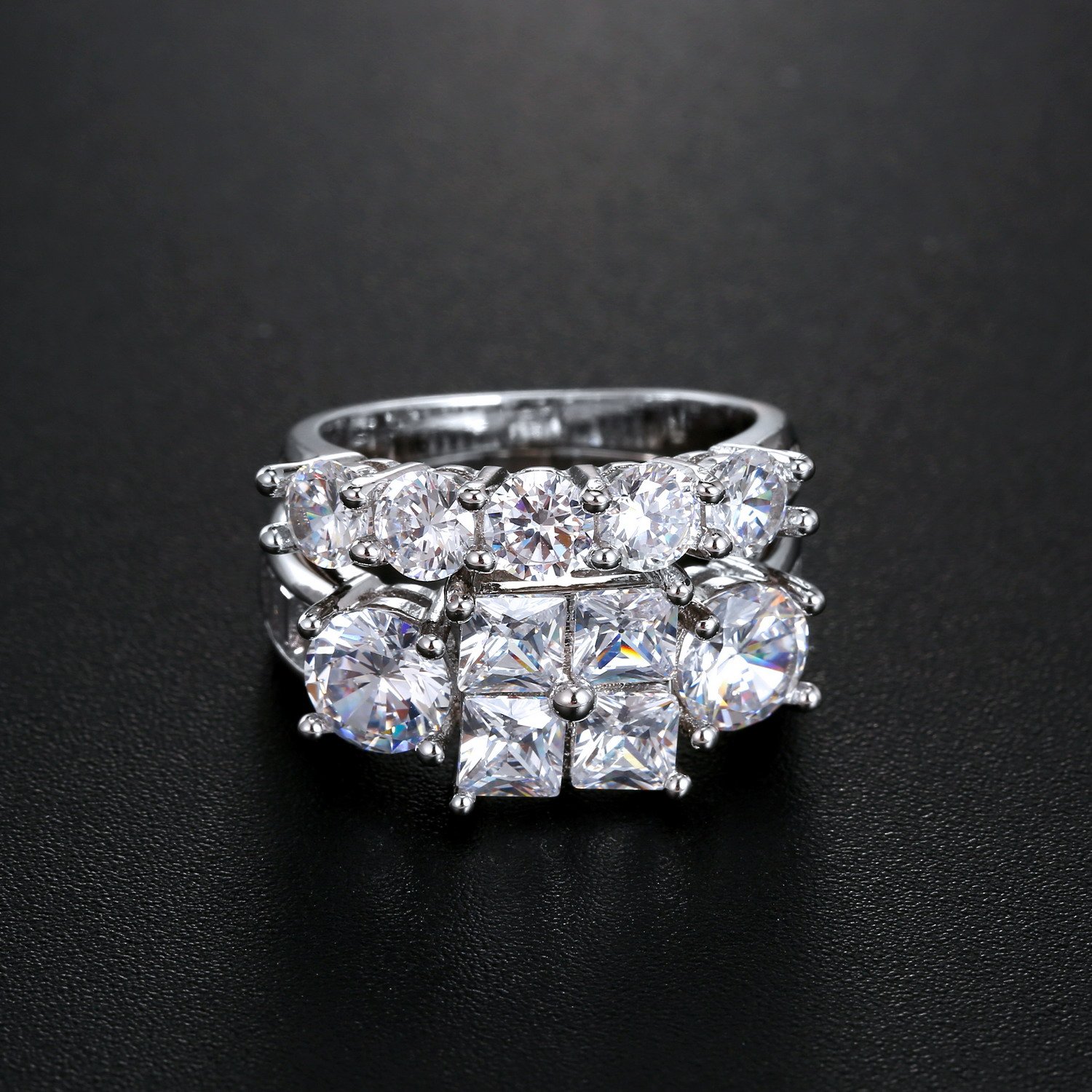 Princess Wedding Rings for Women - Brilliant Cubic Zirconia Big Engagement Bridal Sets Size 5-11
