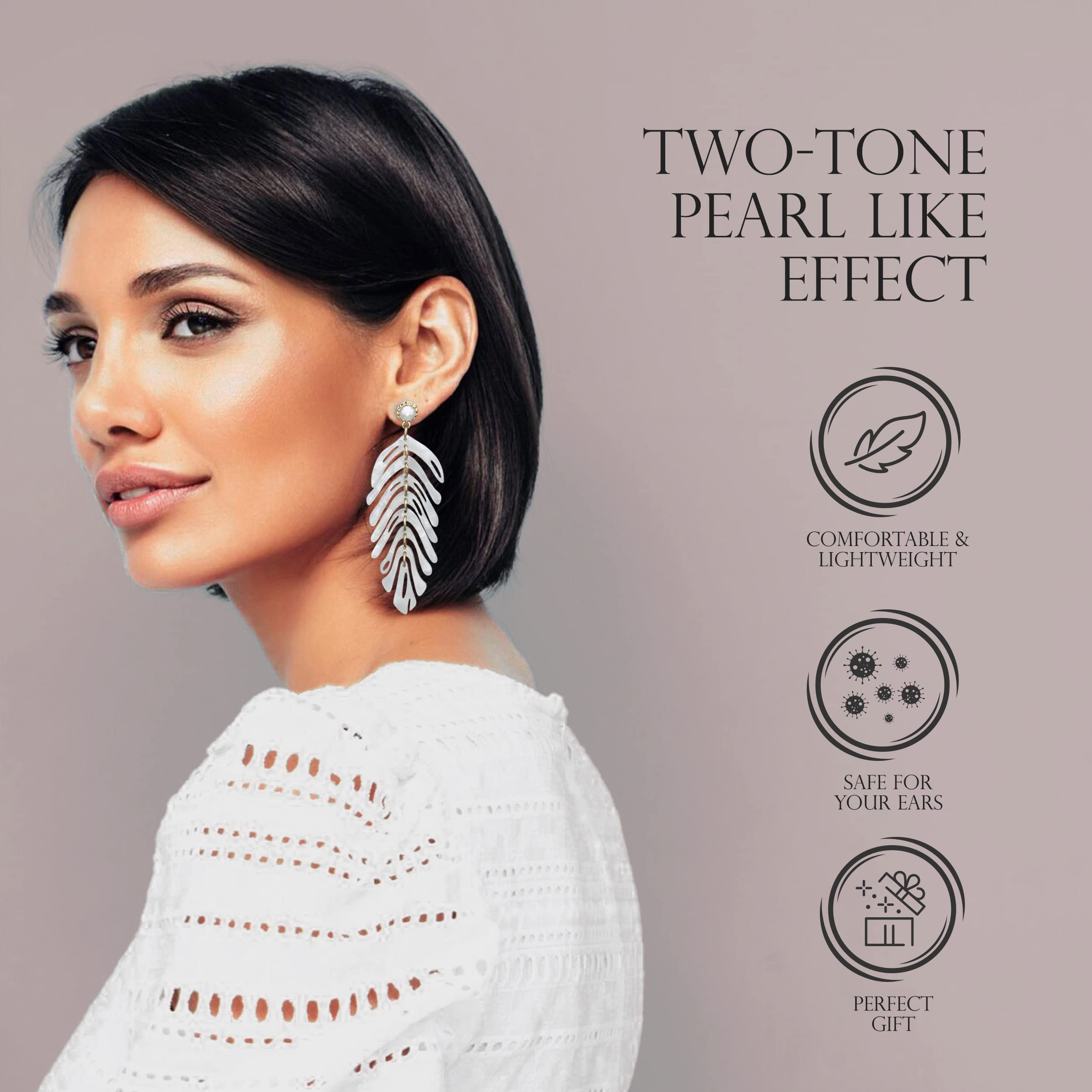 White Earrings for Women - Large and Lightweight Bohemian Statement Dangle Earring Posts for Teen Girls - Pretty for Spring