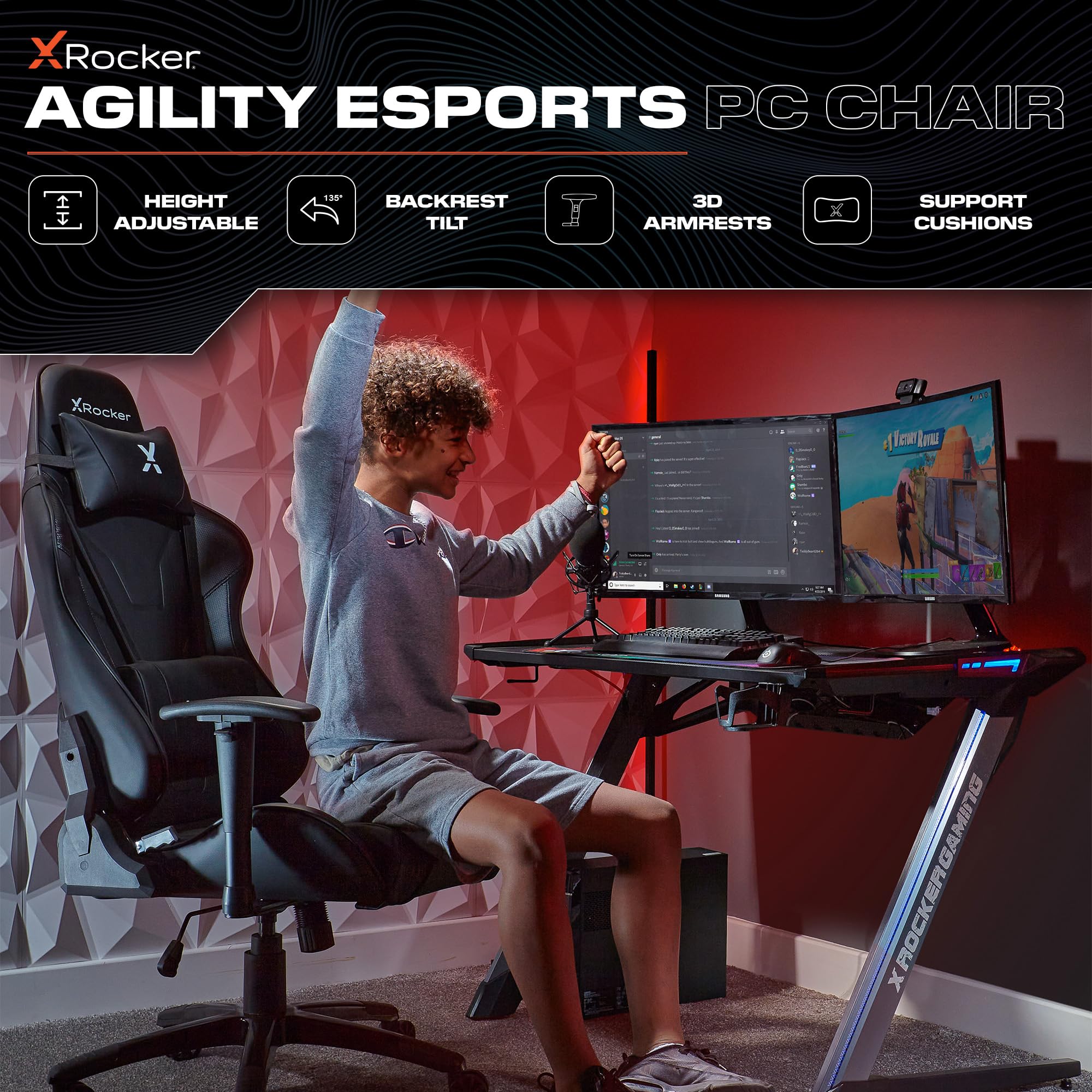 X-Rocker Agility Sport Esport Gaming Chair with Comfort Adjustability - Carbon Black