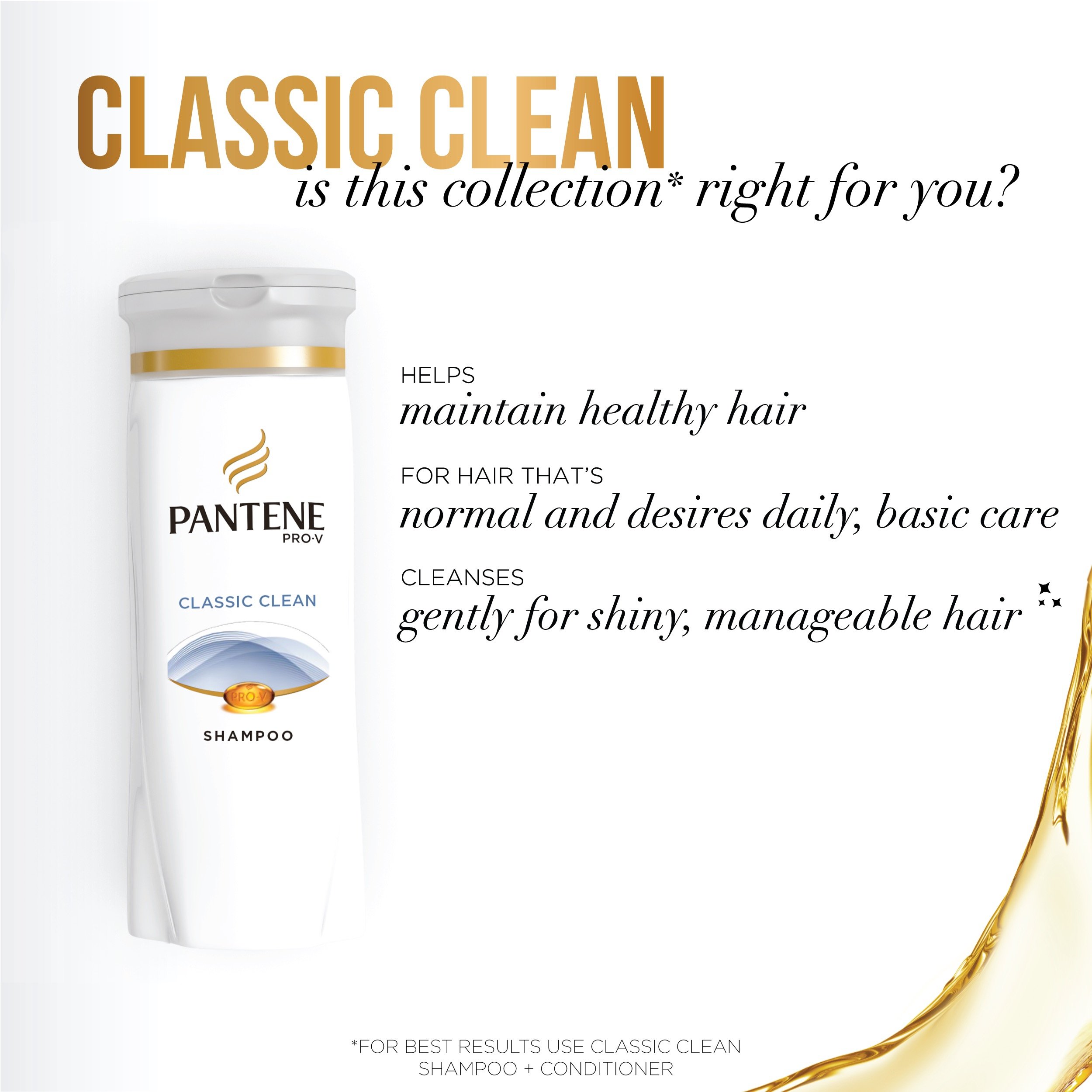 Pantene Pro-V Classic Clean Shampoo, White, 12.6 Fl Oz (Pack of 1)