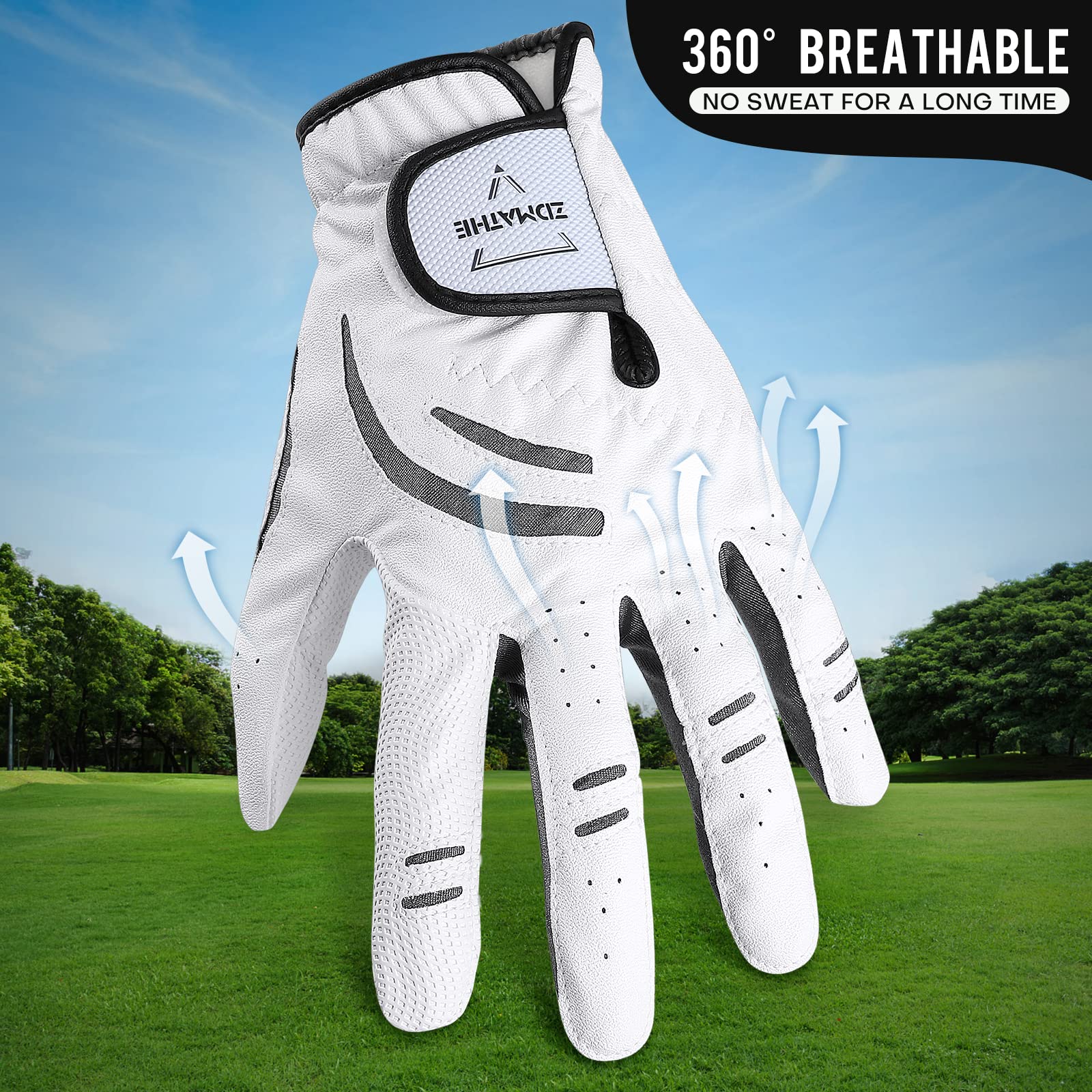 Zdmathe Premium Synthetic Golf Gloves for Men Right Handed Golfer - Mens Golf Glove All Weather Grip Soft Comfortable Leather Golf Gloves, Worn on Left Hand