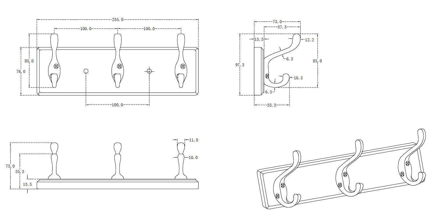 Richelieu Hardware T36709184 Utility Hook Rack 10 in (255 mm), Matte Nickel and White