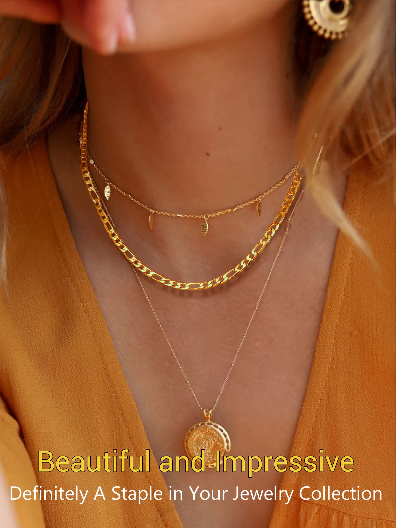 PROSTEEL Figaro Chain Gold Necklace 4mm Dainty Cute Chains 14 Inch Layered Necklaces For Men