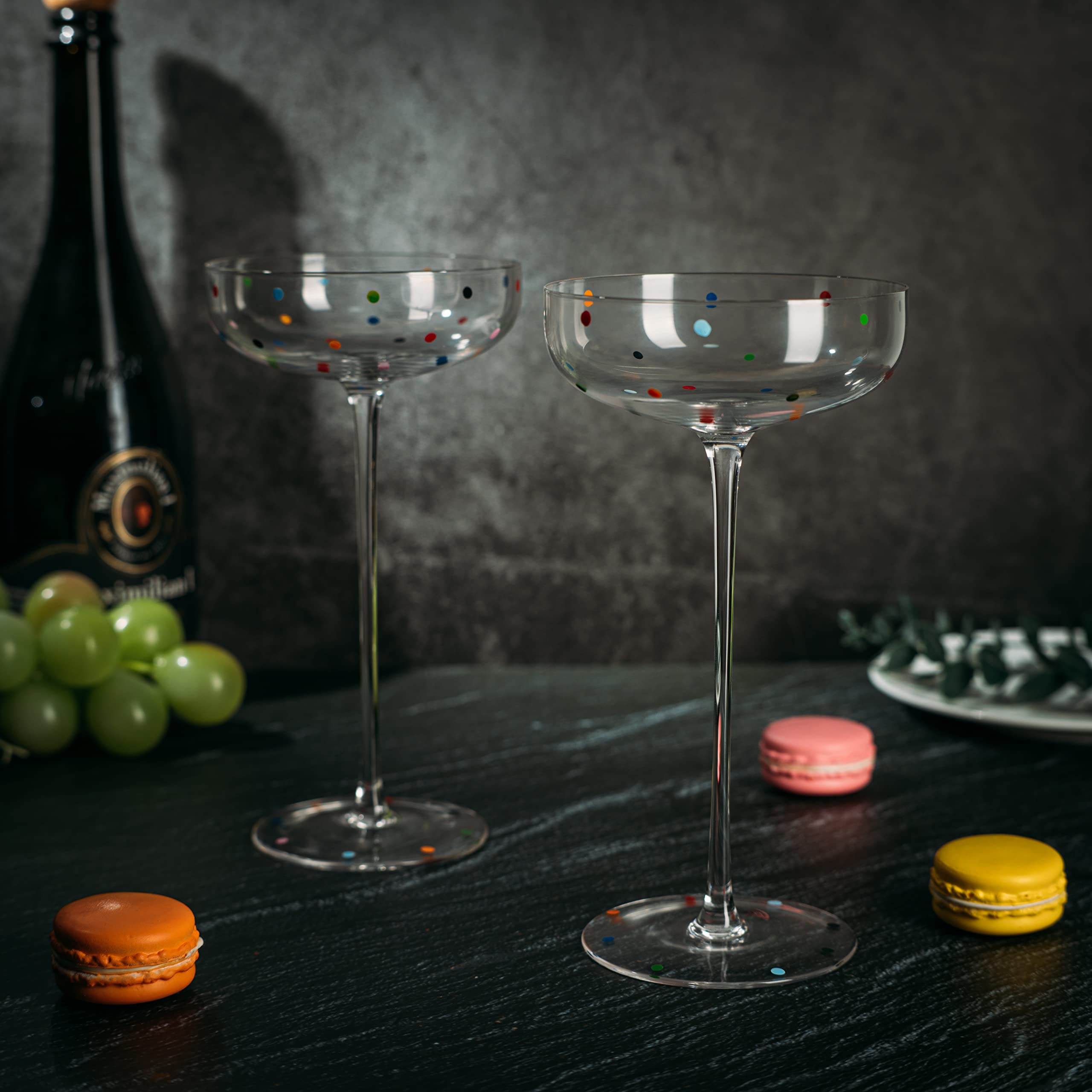 The Wine Savant Polka Dot Set of 2 Stemless Bubble Wine Glasses 18 oz Polka Dot Rainbow Glasses, Colored Wine Glasses, Bubble Glasses, Unique Tumblers Gift Idea For Everyday, Weddings, Parties