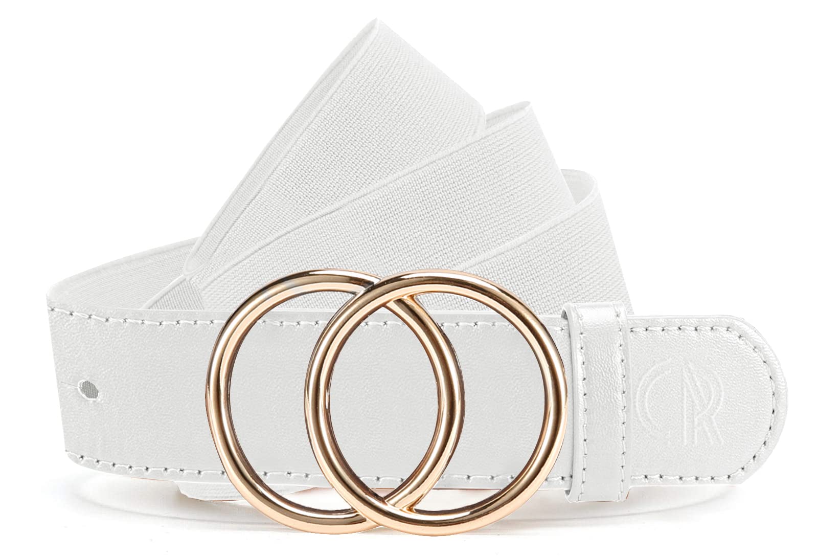 White Elastic Belt for Women - CR 1.25" Stretch Waist Belts for Women for Dresses Jeans - Fully Adjustable for Comfort Fit