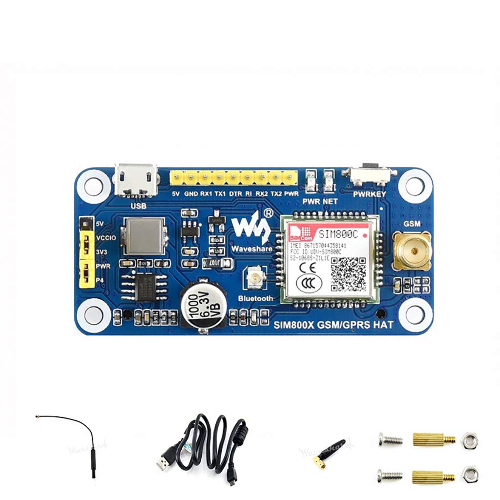 Raspberry Pi GSM/GPRS/Bluetooth HAT Based on SIM800C Supports SMS, GPRS, DTMF, HTTP, FTP, MMS, email for Band GSM 850/EGSM 900/DCS Compatible with Pi 2B/3B/3B+/4B/Zero/Zero W,Jetson Nano