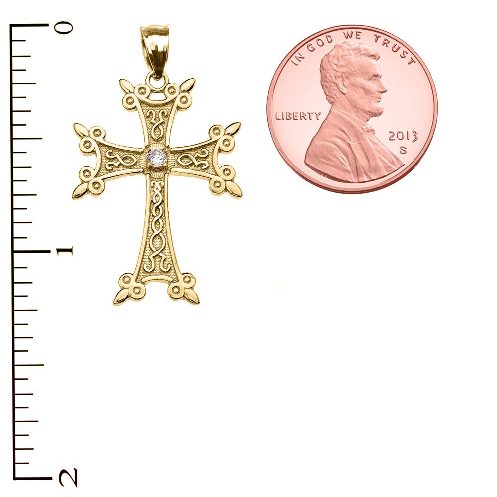 Religious Jewelry Solitaire Diamond Armenian Cross Pendant in 14k Yellow Gold