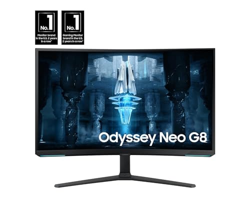 SAMSUNG 32" Odyssey Neo G8 4K UHD 240Hz 1ms G-Sync 1000R Curved Gaming Monitor, Quantum HDR2000, AMD FreeSync Premium Pro, Matte Display, Ultrawide Game View, DisplayPort, Black & White, 2022