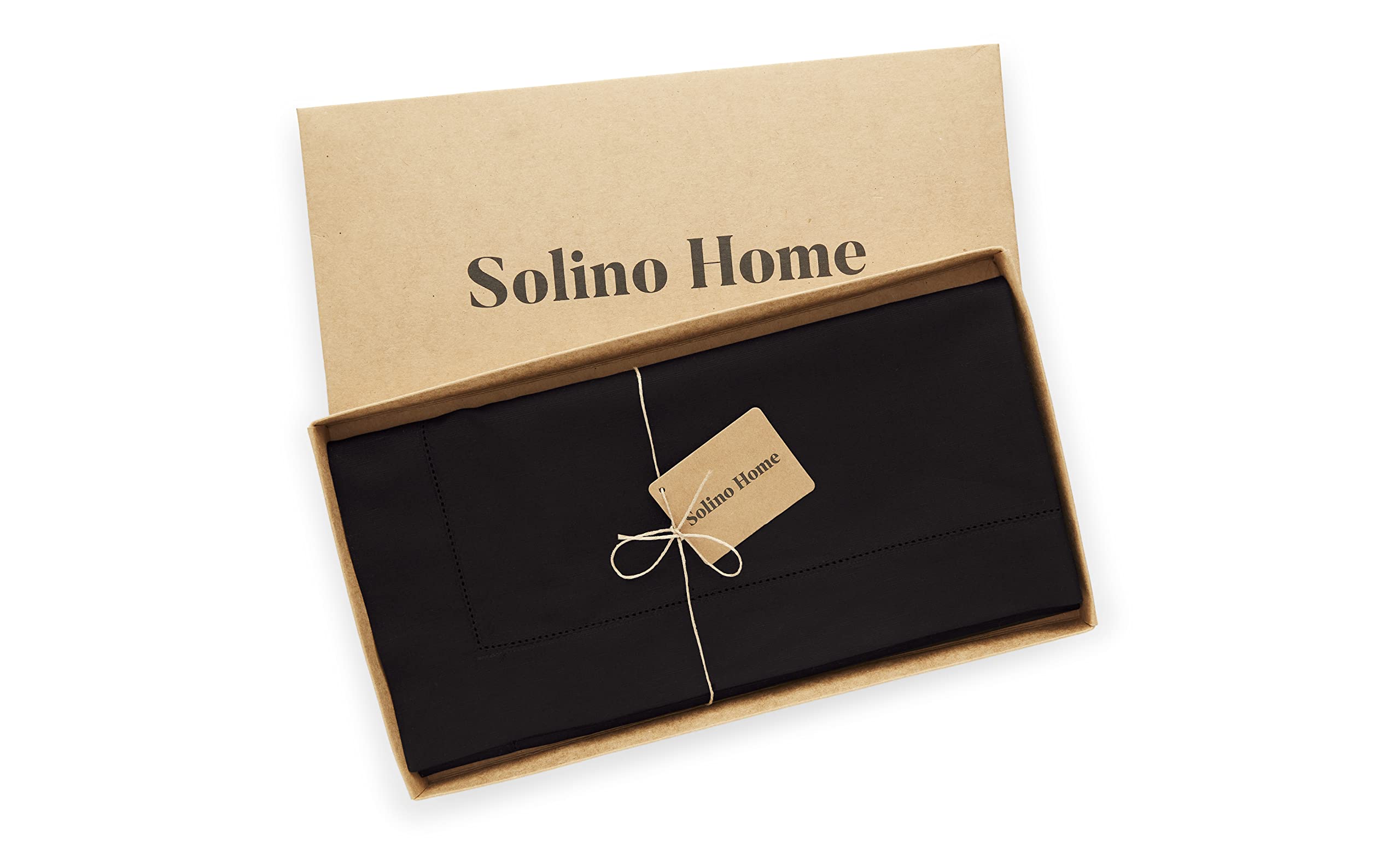 Solino Home Black Tablecloth β Cotton Linen Hemstitch Tablecloth 52 x 52 Inch β Machine Washable Square Table Throw for Summer