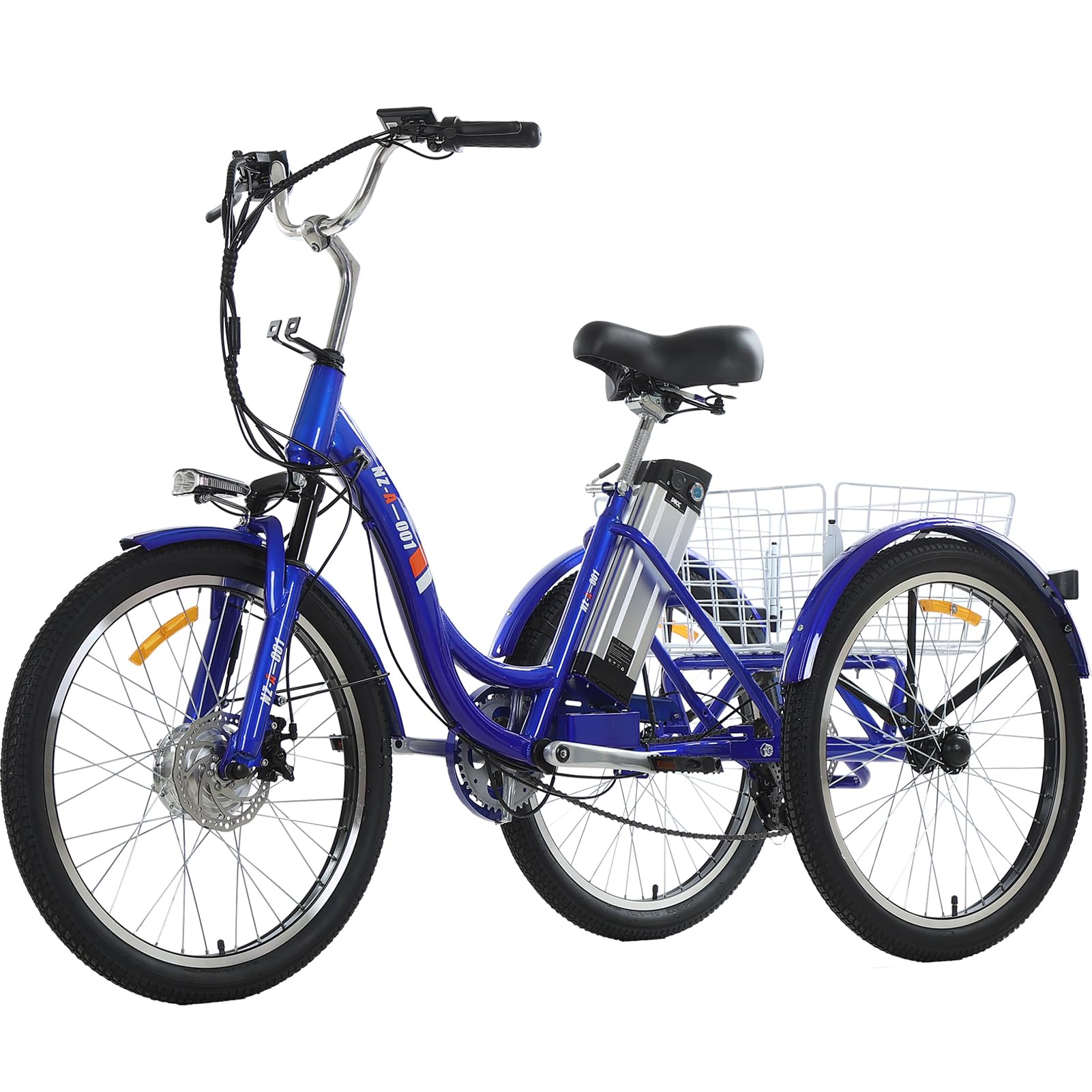 XIMFR 3 Wheel Electric Bicycle 24 Inches Tricycle Bikes Trikes for Adults with Fixed Basket to Use for Shopping Trips(Motor:350W Removable Lithium Battery:48V 13Ah)