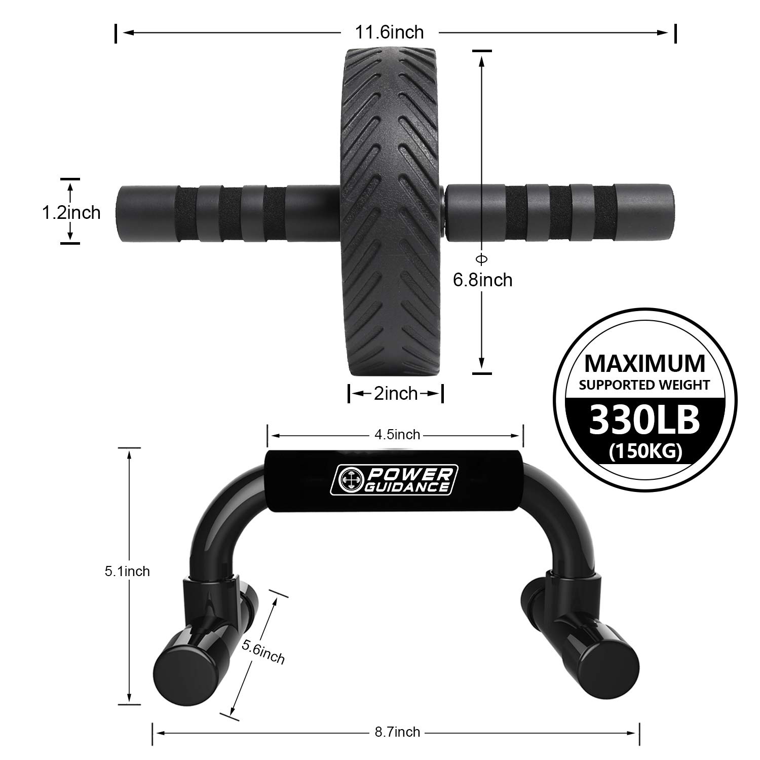 POWER GUIDANCE AB Wheel Roller with Push Up Bar, Exercise Home Gym Equipment for 6 Pack Abs & Core Workout Roller - with Innovative Non-Slip Rubber, Extra Thick Knee Pad