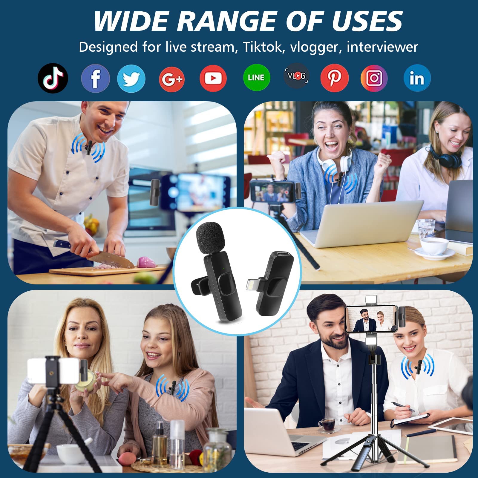 Wireless Lavalier Microphone for iPhone iPad,Lapel Clip on Microphone for iPhone Video Recording,Plug-Play Wireless Mini Mic for Vlogging Interview YouTube Facebook TikTok,Auto Sync Noise Reduction