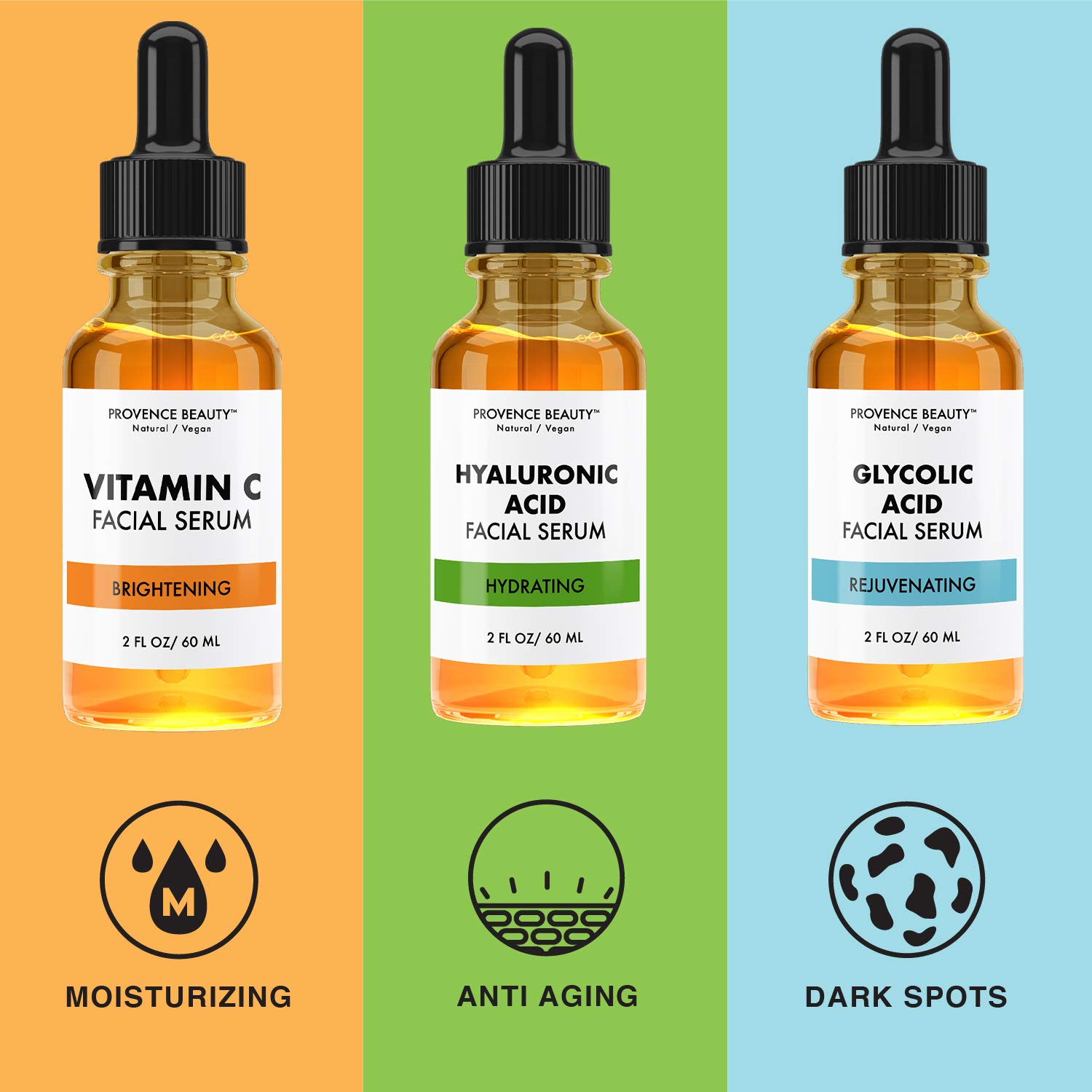 Provence Beauty Face Serum | Hydration and Exfoliating Serum | 2 OZ (Vitamin C Glycolic Hyaluronic)