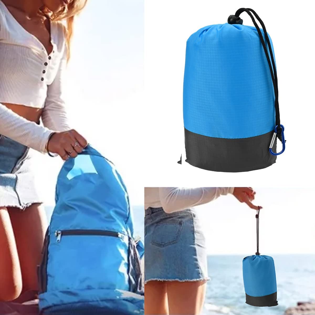 Zoxin 60" X 80" Sandproof Waterproof Quick Dry Medium Size Polyester Beach Mat Beach Blanket for Beach Travel Hiking & Camping Lightweight & Durable with 4 Plastic Stakes & A Carry Bag