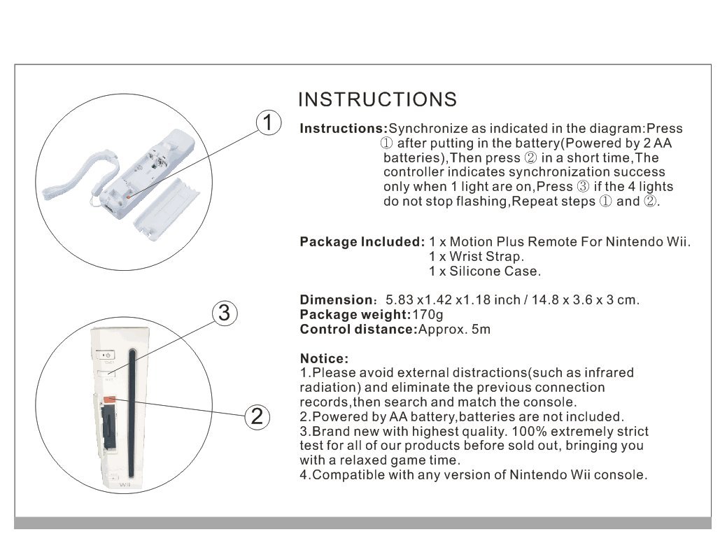 SIBIONO - Wii remote motion plus controller (2 Packs) for Nintendo Wii&Wii U Video Game Gamepads. (White)