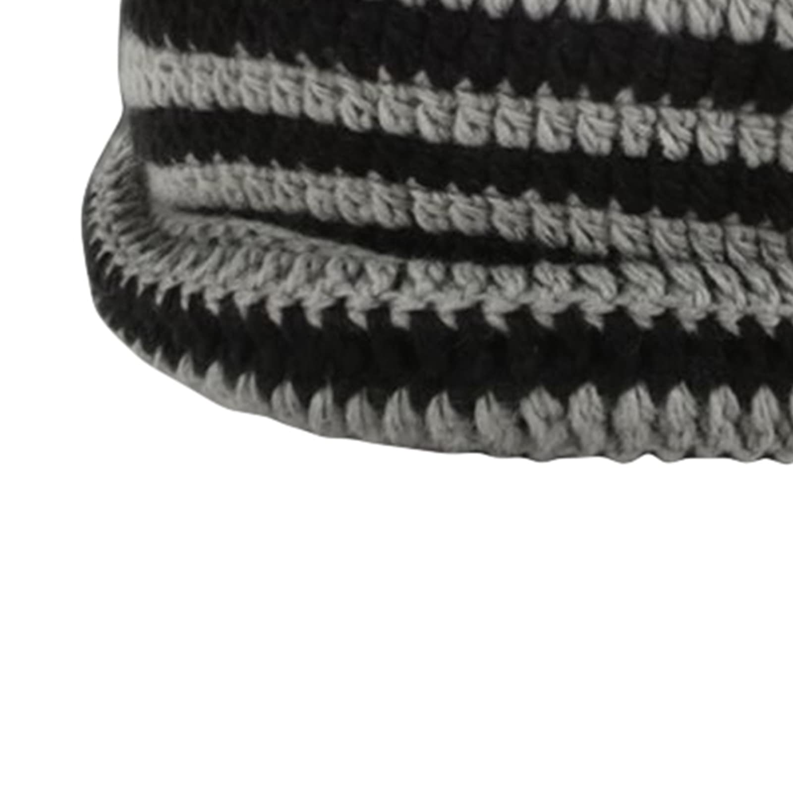 Women Striped Crocheted Beanie Hat Cat Ear Knit Hat Winter Warm Slouchy Skull Hat Y2k Funny Hats (Black Grey, One Size)