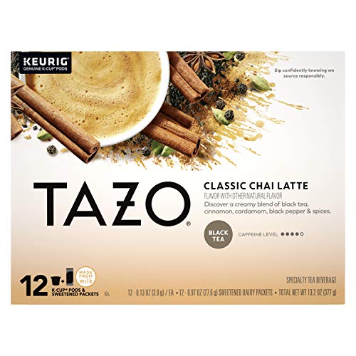 Tazo Classic Chai Latte K-Cup Pods for a rich and smooth chai latte Black Tea Moderately Caffeinated Tea 12 ct