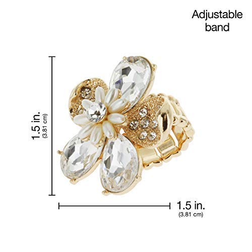 SP Sophia Collection Duchess Daisy Floral Bouquet Crystal Rhinestone Stretchable Fashion Gala Ring in Ginger Gold