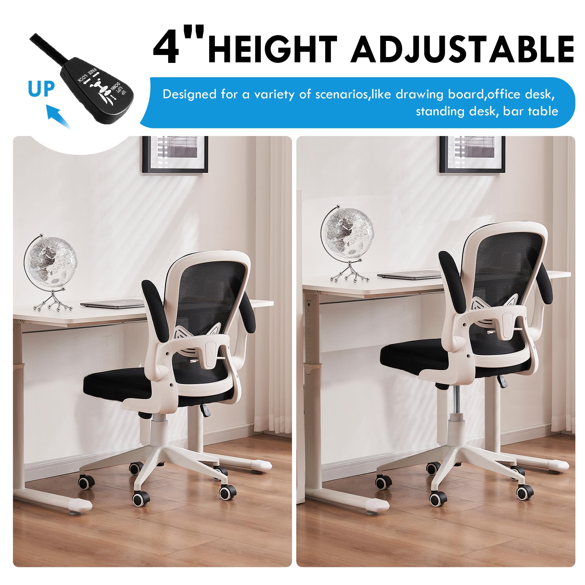 THEETAYY Drafting Chair,Tall Office Chair for Standing Desk, Ergonomic Desk Chairs with Lumbar Support, Adjustable Height Computer Chair with Swivel Task and Flip-up Armrests.