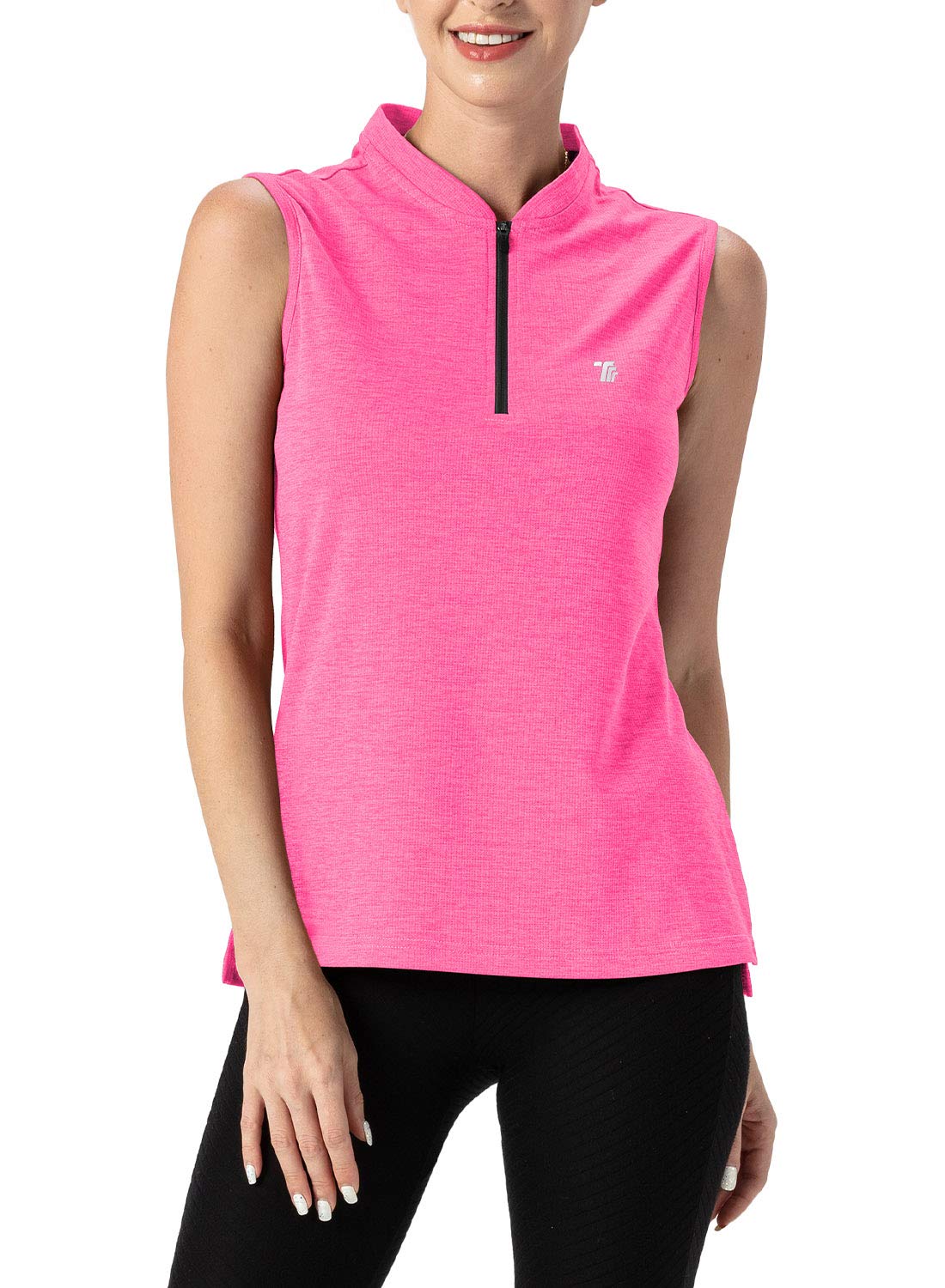 TBMPOY Women's UPF 50+ Golf Polo Shirts Sleeveless Zip Up Athletic Tank Tops Quick Dry Rose XL