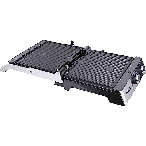 VEVOR Electric Contact Grills, 1500W Indoor Countertop Panini Press Griddle, Sandwich Maker with Non Stick,2 Reversible Iron Cooking Plates,0-446β Adjustable Temperature Control,Timer Function,120V