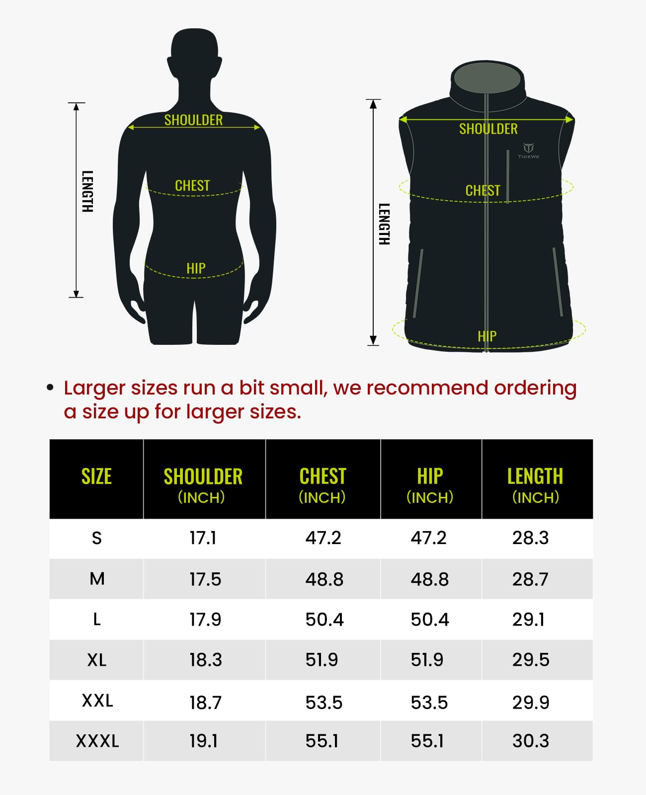 TIDEWE Men’s Lightweight Heated Vest with Battery Pack (Black, Size XXL)