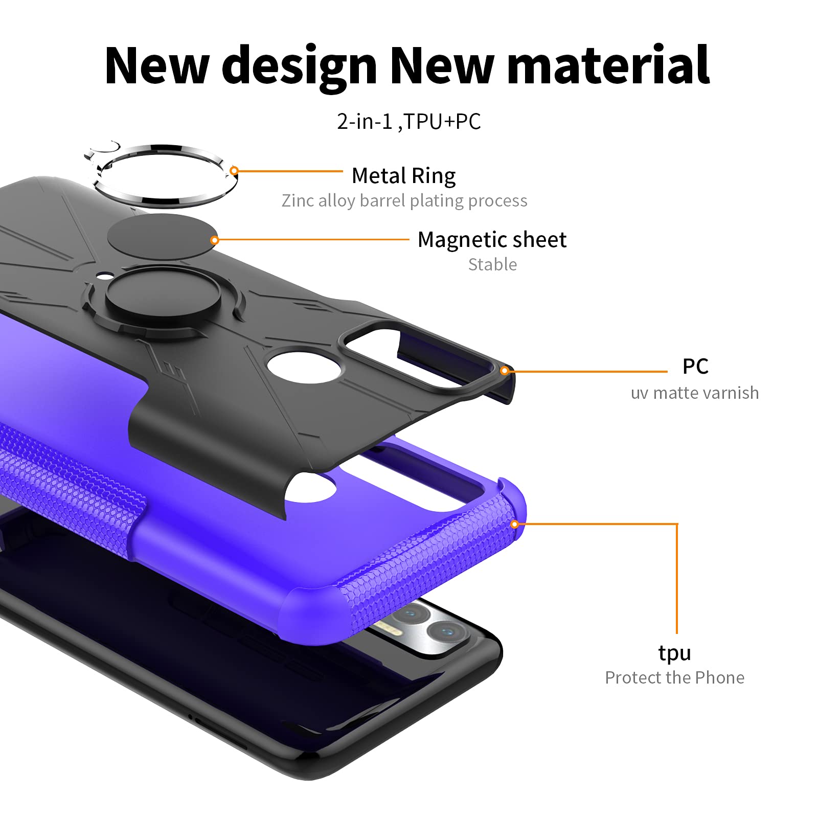 YukeTop Cover for Tecno Spark 7 Case, All-Inclusive Protection, Sturdy, Drop-Resistant, Rear Ring Holder, Cover Protection for Tecno Spark 7.(Black)