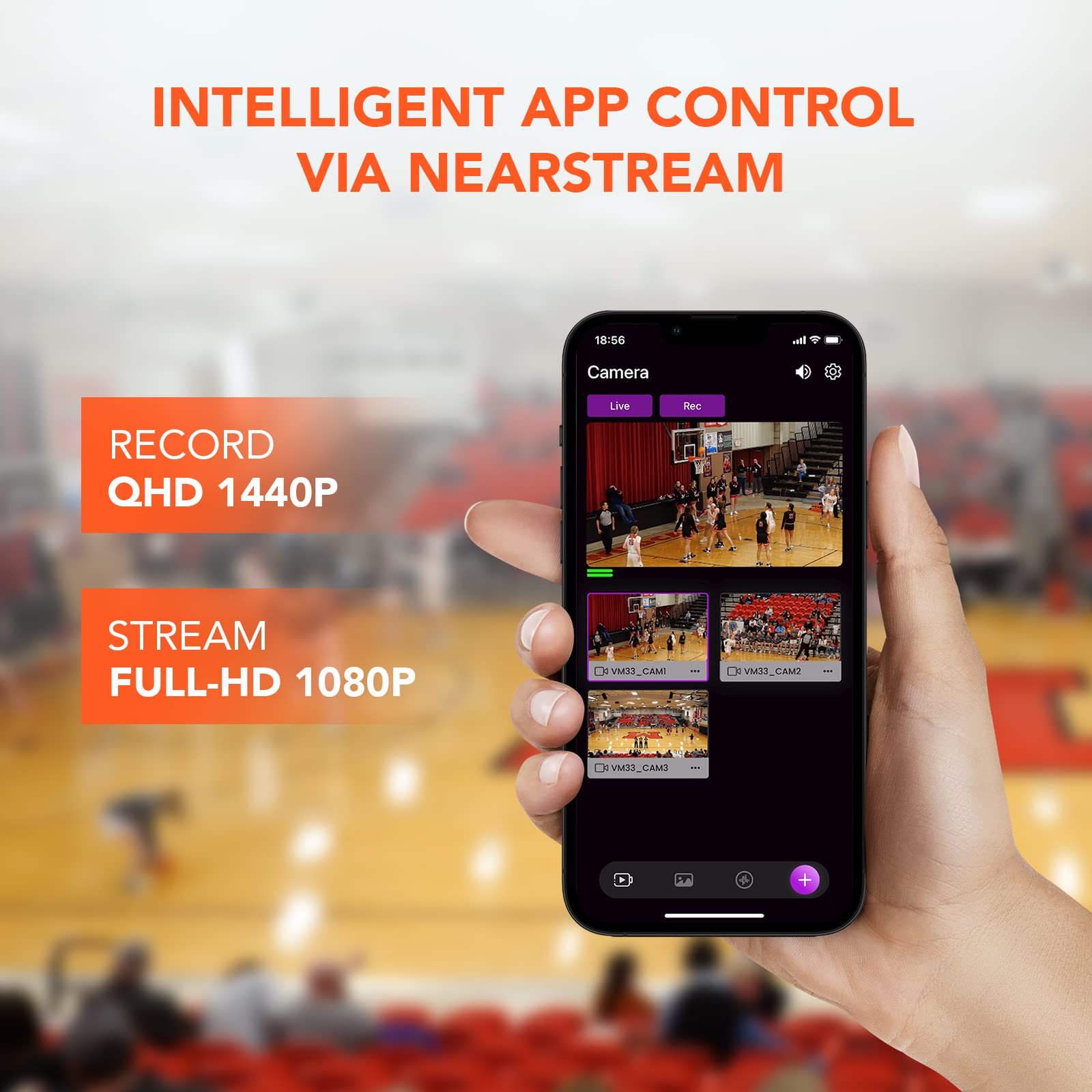 NUROUM NearStream 2K Wireless Live Streaming Camera, Bluetooth Vlogging Camera, 40X Hybrid Zoom, 8 MEMS Mics, 80° FOV WiFi Video Webcam, Intelligent App Control