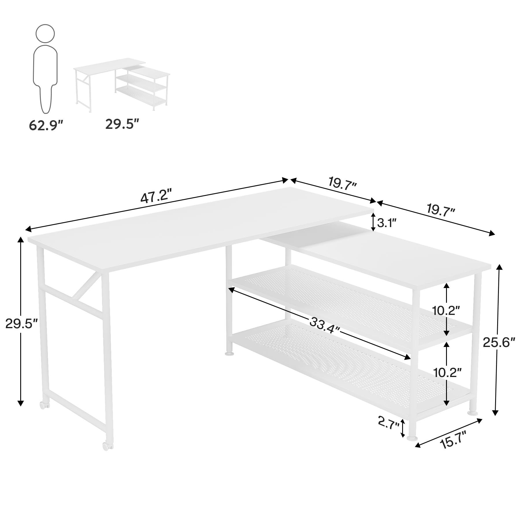 Tribesigns Modern L-Shaped Desk with Storage Shelves, 360°Rotating Desk Corner Computer Desk Study Writing Table Workstation with Open Shelves for Home Office, High Glossy Finish (Black)
