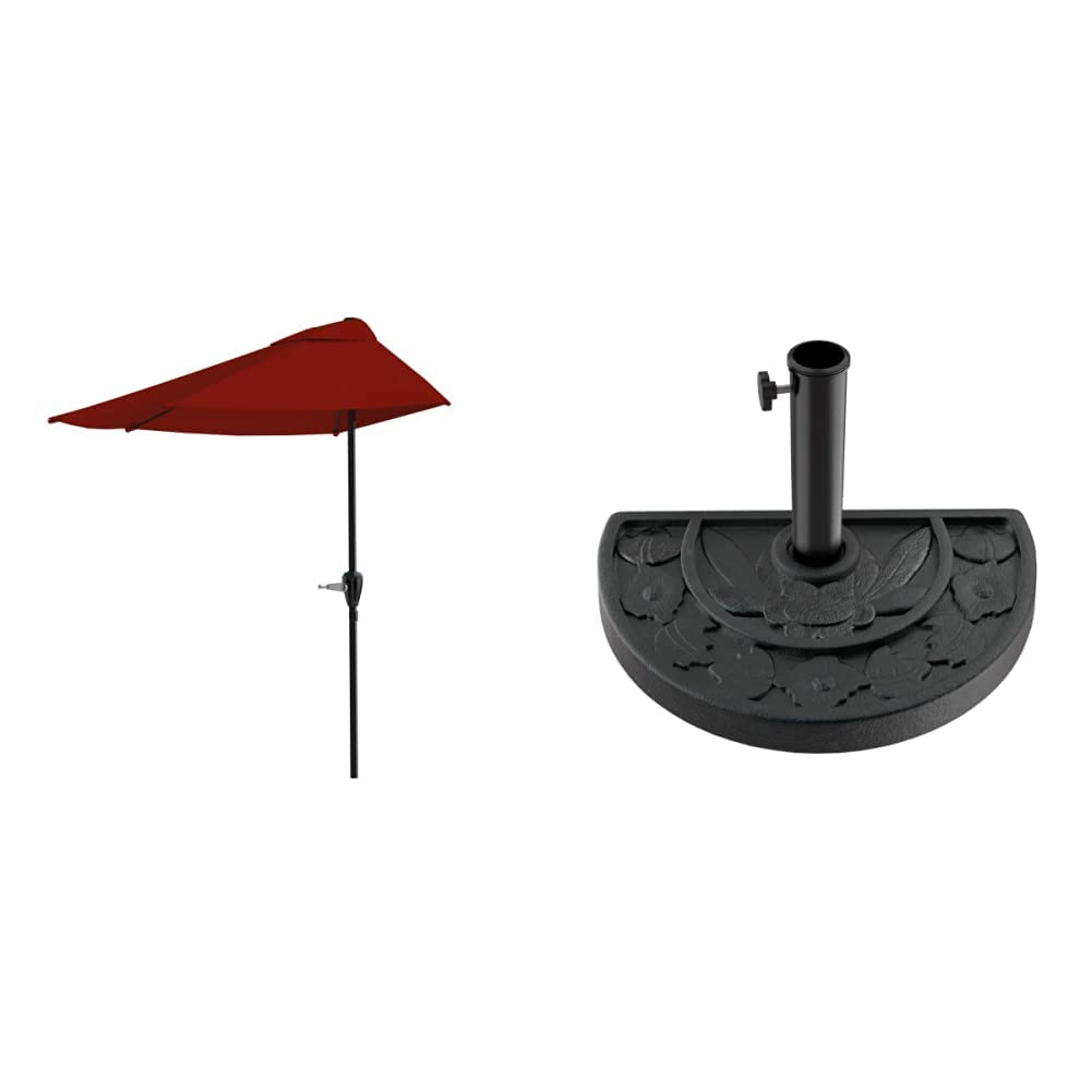 Pure Garden 9-Foot Half Patio Umbrella β Easy Crank Semicircle Opening Shade Canopy & 50-146 20 Pound Base 20 Pound Half Round Patio or Deck Umbrella