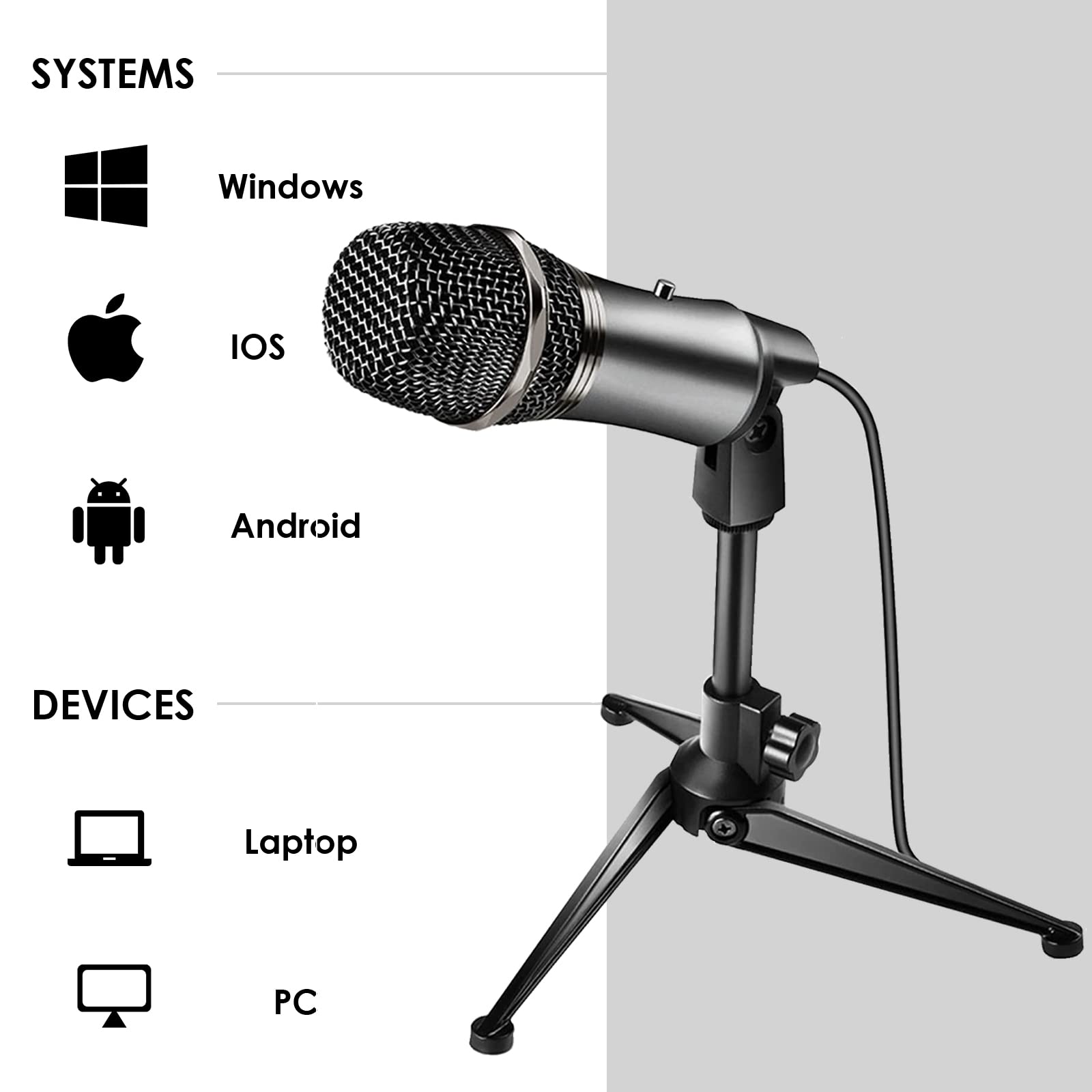 SOONHUA USB Microphone for Laptop, PC, TikTok, YouTube, Skype - Omnidirectional Condenser Mic with Tripod Stand, 90 Adjustable, Cardioid Pattern, Solid Metal Construction