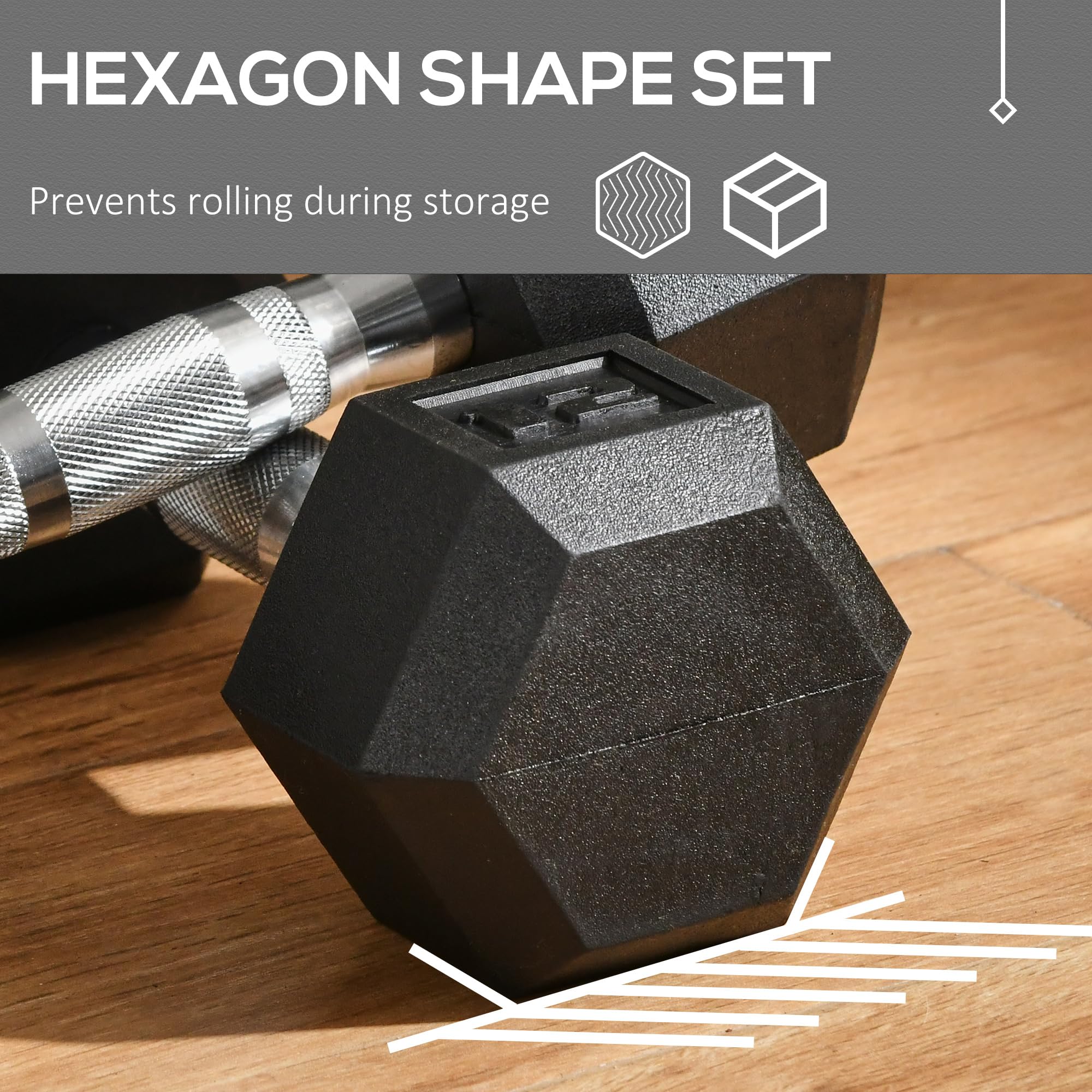 Soozier 2 x 12lbs Hex Dumbbell Set of 2, Rubber Weights Exercise Fitness Dumbbell with Non-Slip Handles, Anti-roll, for Women or Men Home Gym Workout
