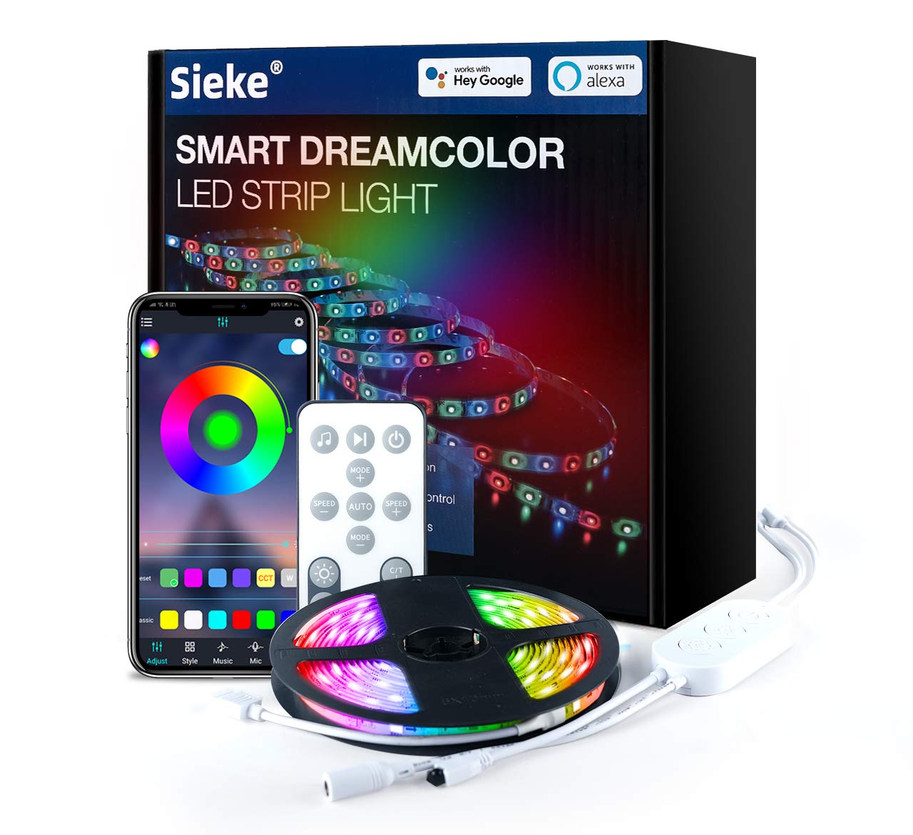 Sieke 32.8ft RGBIC LED Strip Lights WiFi Wireless Smart Phone Controlled LED Light Strip 5050 LED Lights Sync to Music Work with Alexa and Google Assistant