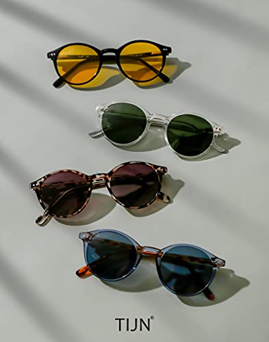TIJN Polarized Colored Sunglasses for Womens Mens,Retro Small Round Frame,UV400 Protection Tinted Lens Sunnies(Clear+Green)