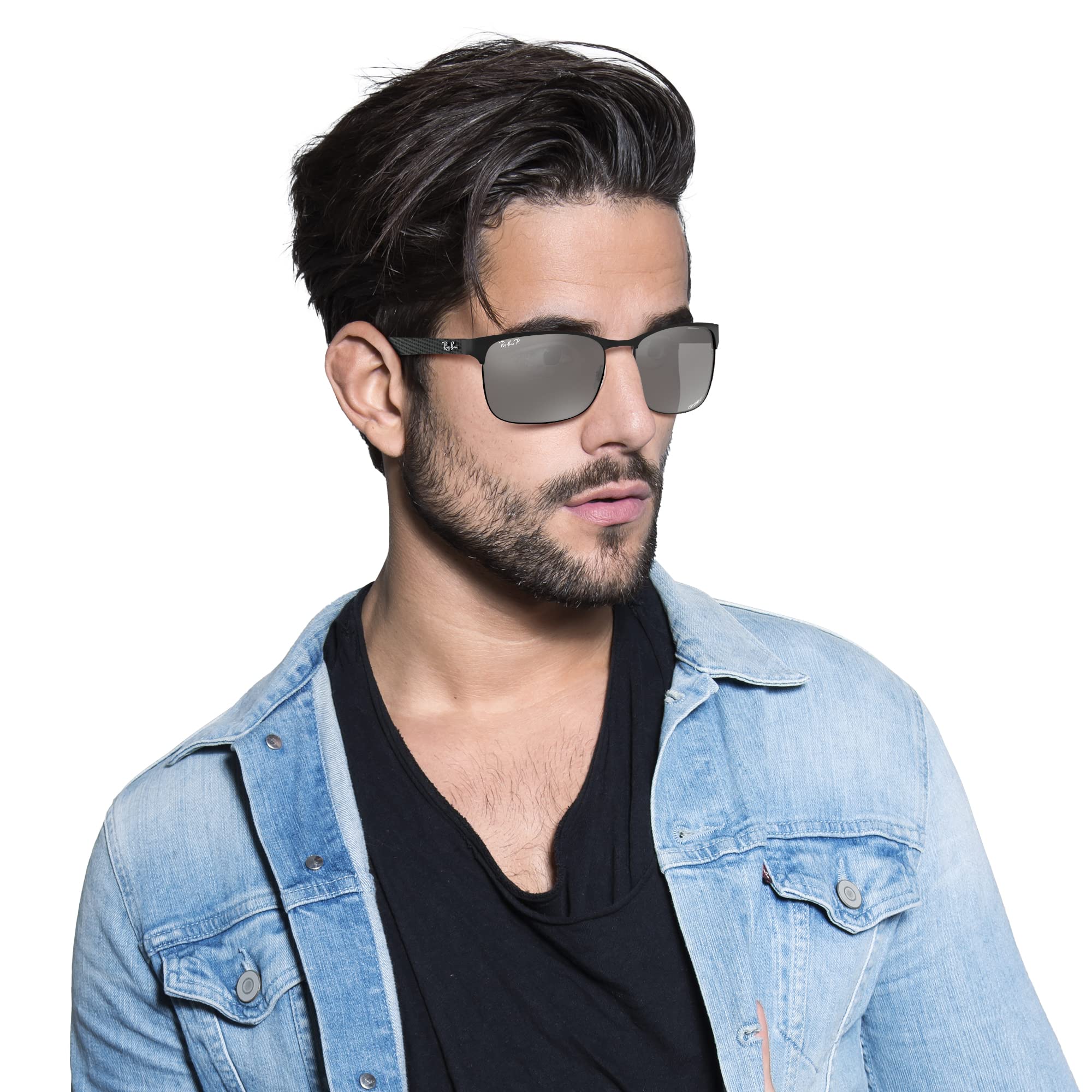 Ray-Ban Men's RB8319CH Chromance Square Sunglasses, Matte Black On Black/Polarized Grey Mirrored Silver, 60 mm