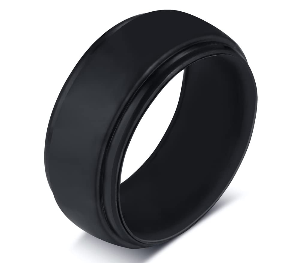 YUNGELX Customize Best Friend Ring for 2 Silicone Sun Moon Couple Ring 8MM Dark Grey Breathable Silicone Rubber Step Edge Dome Comfort Fit Wedding Band Promise Engagement Rings Set