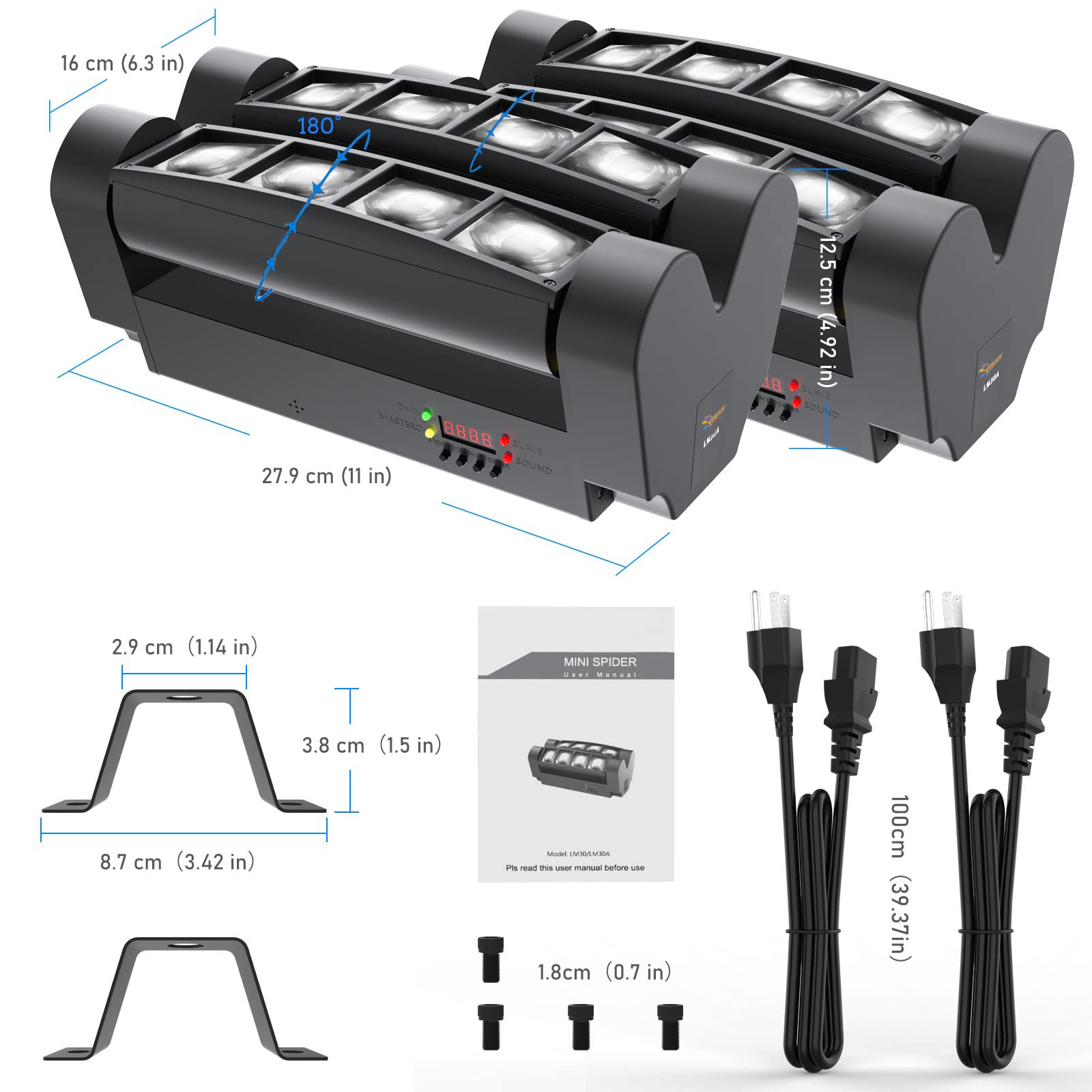 Yunhion LED Stage Lighting, 8x3W RGBW Moving Head Lights, 2 Pack, Sound Activated/DMX-512, Ideal for Parties, Bars, Events, Live Shows