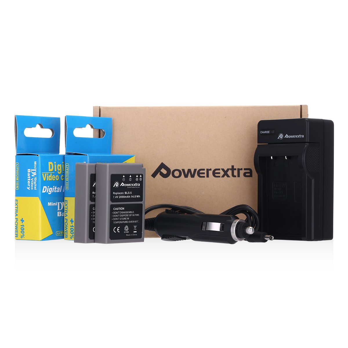 Powerextra 2 Pack Battery & Charger Compatible for Olympus BLS-5, BLS-50, PS-BLS5 and Olympus OM-D E-M10, Pen E-PL2, E-PL5, E-PL6, E-PL7, E-PM2, Stylus 1