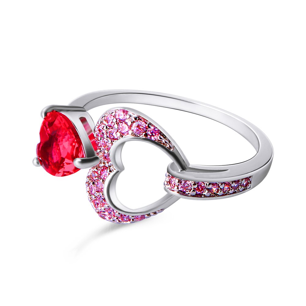 Psiroy 925 Sterling Silver Plated Simulated Ruby Spinel Heart to Heart Ring Size 8
