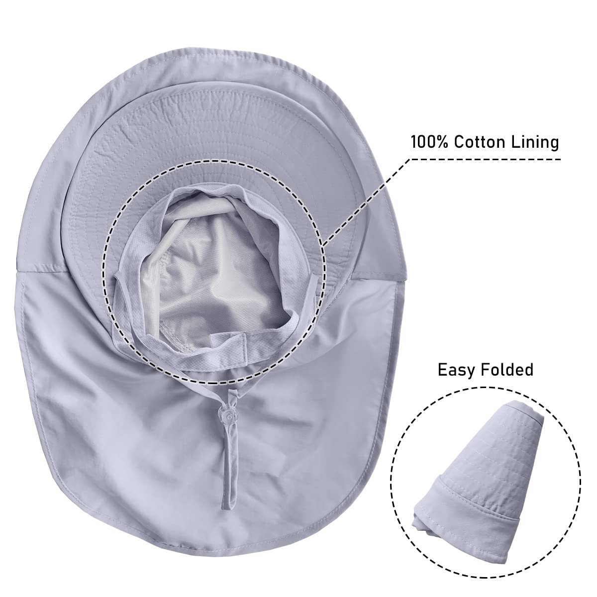 ZEXIAN Womens Sun Hat UPF 50+ Wide Brim and Ponytail Hole, Hiking Safari Hat with Neck Flap (Light Gray)