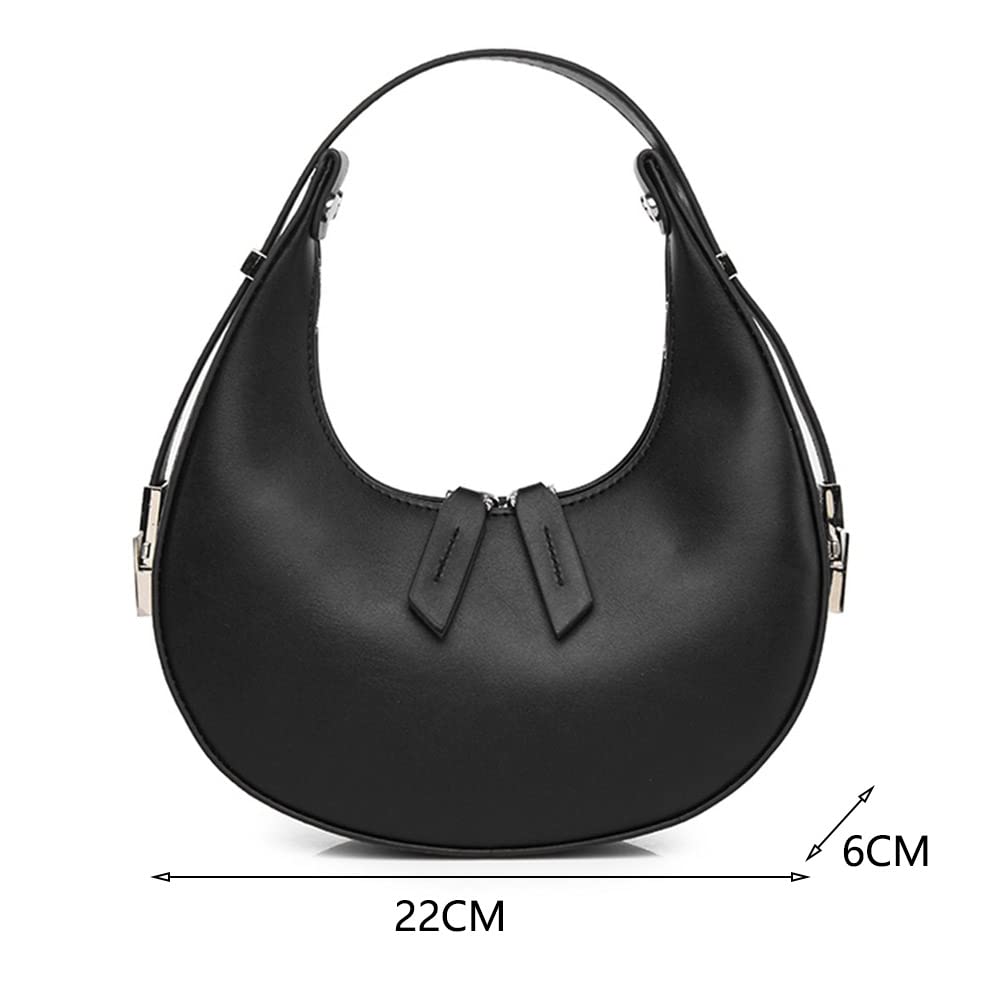 Women Underarm Purse Leather Small Shoulder Bag Crescent Hobo Bag Y2k Handle Dumpling Handbag with Zipper