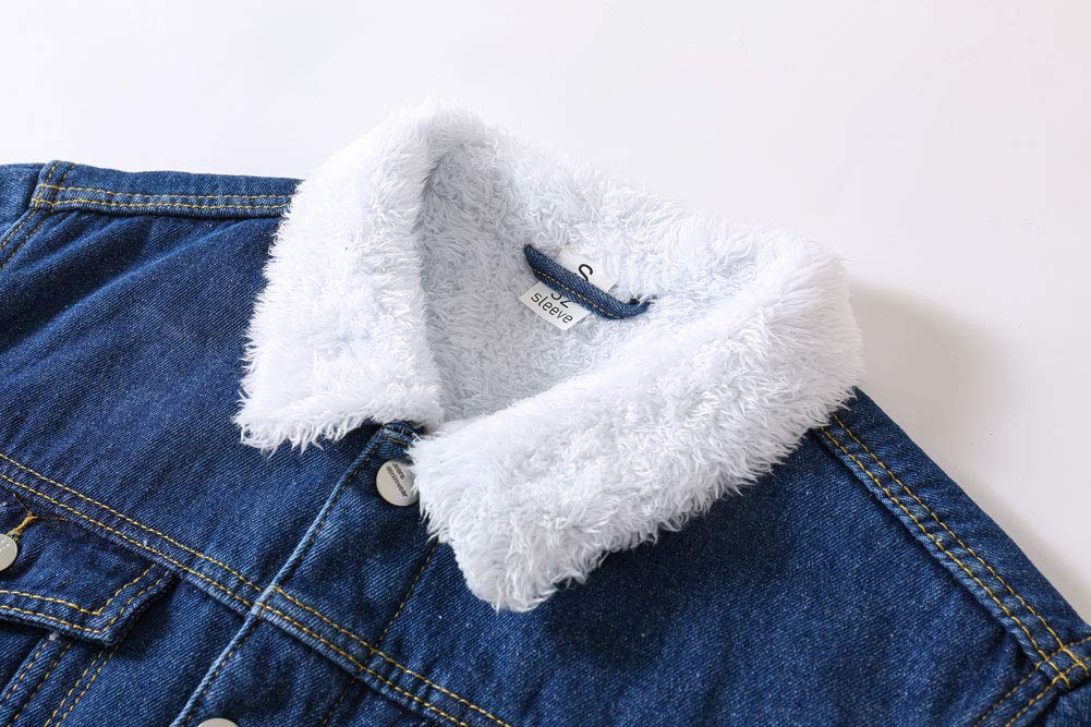 Plaid&Plain Men's Fleece Lined Borg Collar The Sherpa Trucker Jacket Jean Denim Jacket 1347# DarkBlue XL-35