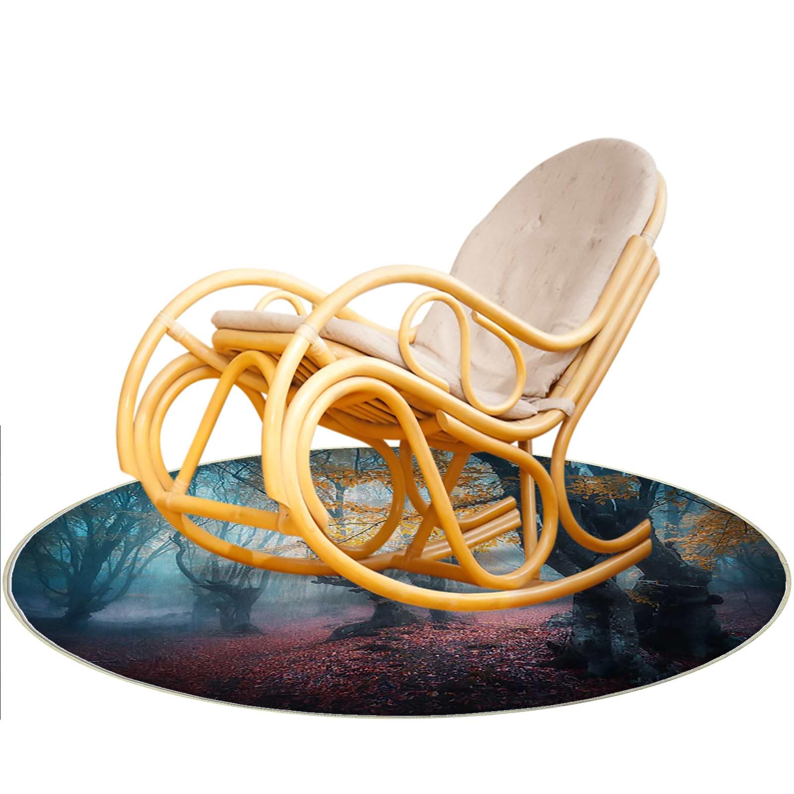 Round Desk Chair Mat Forest Under Desk Low-Pile Rug Red Grey Thick Floor Mat for Carpet and Hardwood Floors 2 FT