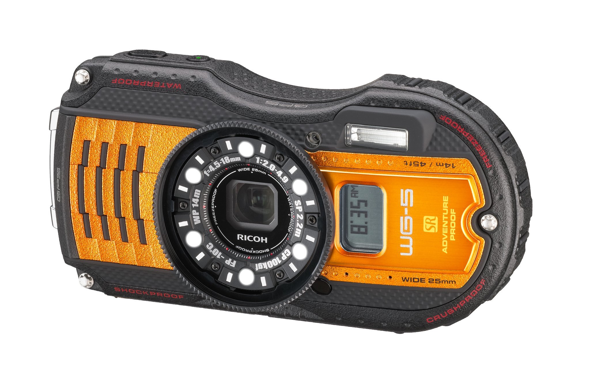 Ricoh 16 Waterproof Underwater Digital Camera Hybrid with 3" LCD, Orange (WG-5 GPS)